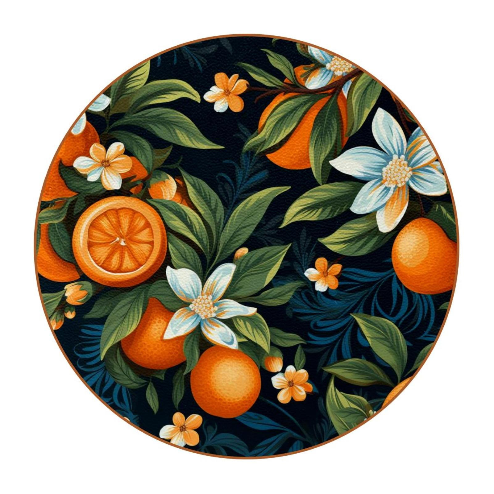 Tangerine 6PCS Round Microfiber Leather Coasters Set, 11x11 cm/4.3x4.3 ...