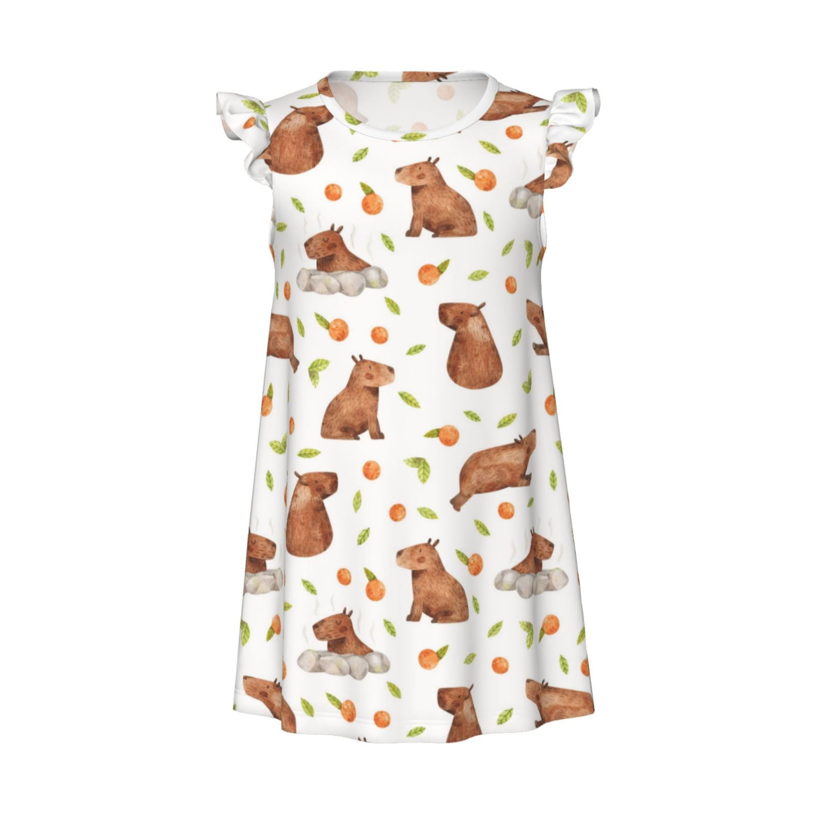 Tangerine Capybara Print Girls Nightgowns, Pajamas for Girls, Soft ...