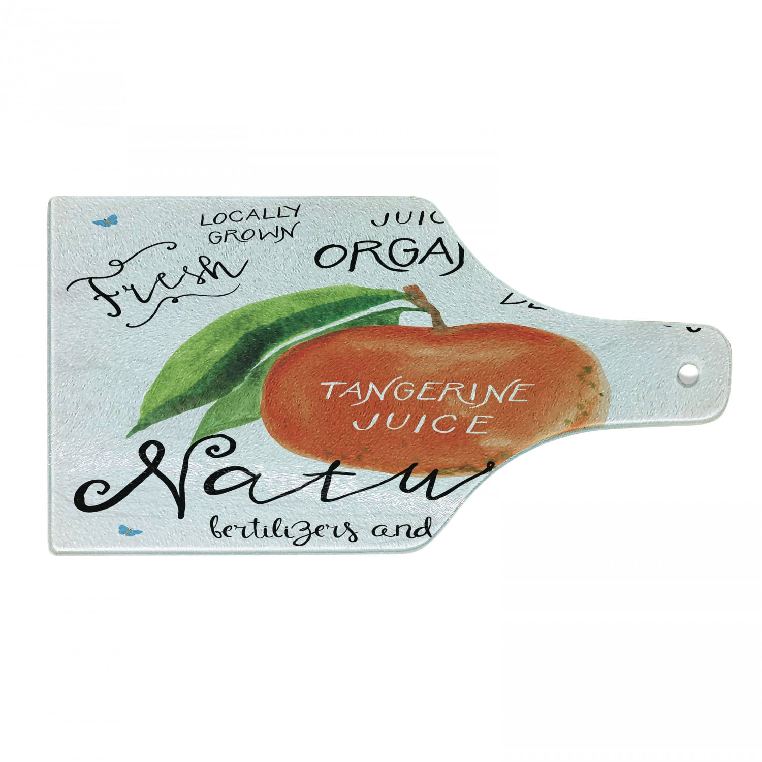 Tangerine Cutting Board, Watercolor Citrus Fruit and Leaf with Cursive ...