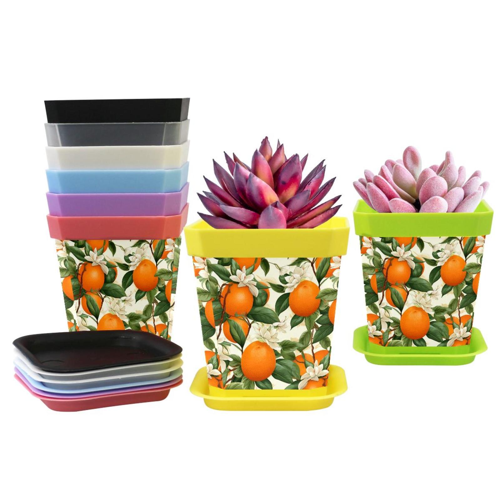 Tangerine Flowers Pattern Plant Pots - 2.75x3.14x1.96 in Square ...
