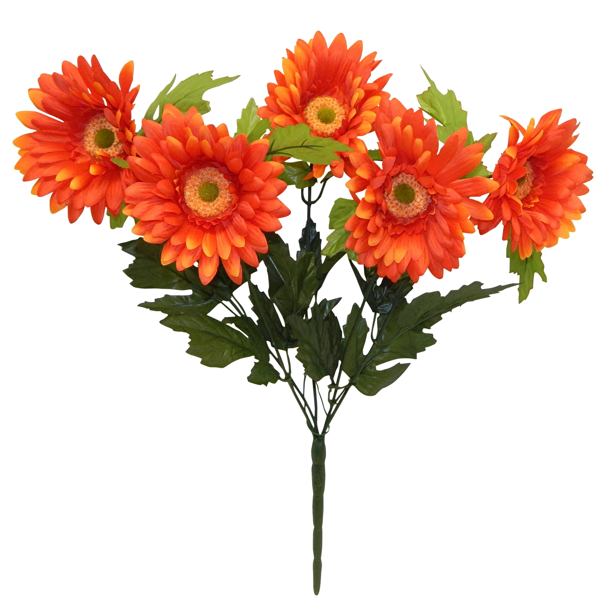 Tangerine Gerbera Daisy 21in Artificial Polysilk Faux Fake Flower Bush ...