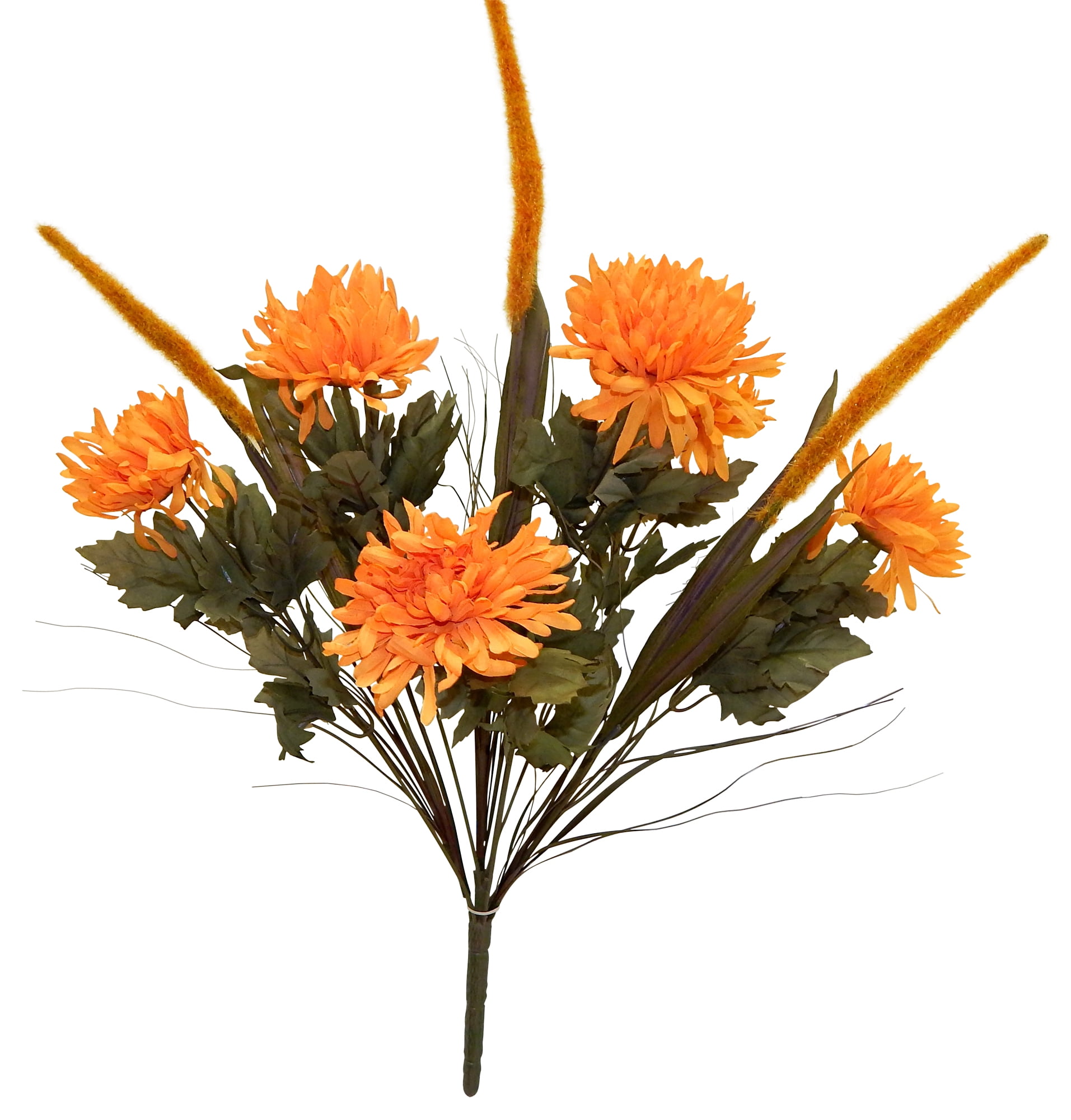 Tangerine Mum Cattail 26in Artificial Polysilk Faux Fake Flower Rustic ...