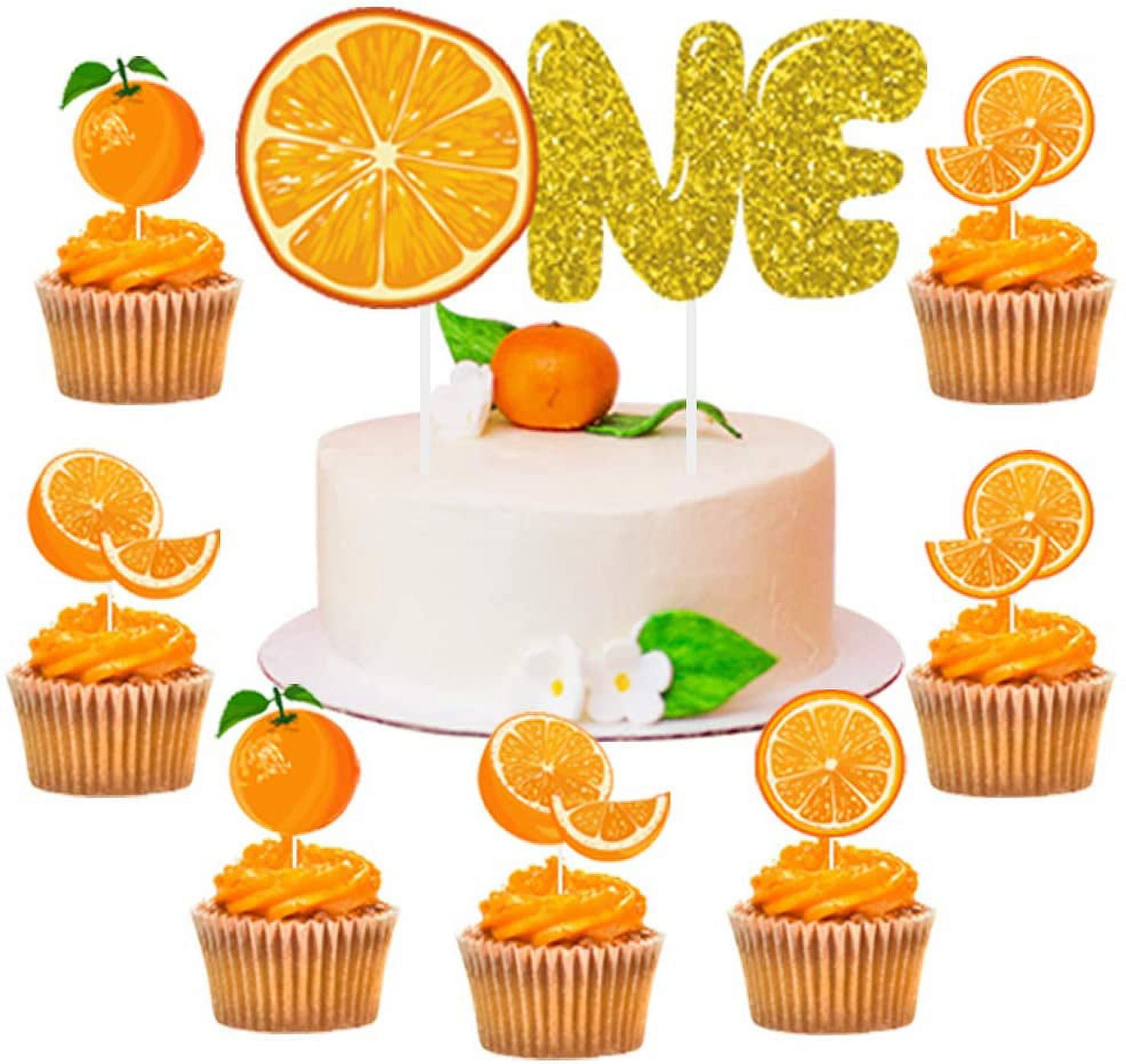 Tangerine One Cake Topper and 24 Pack Orange Citrus Cupcake Set for ...