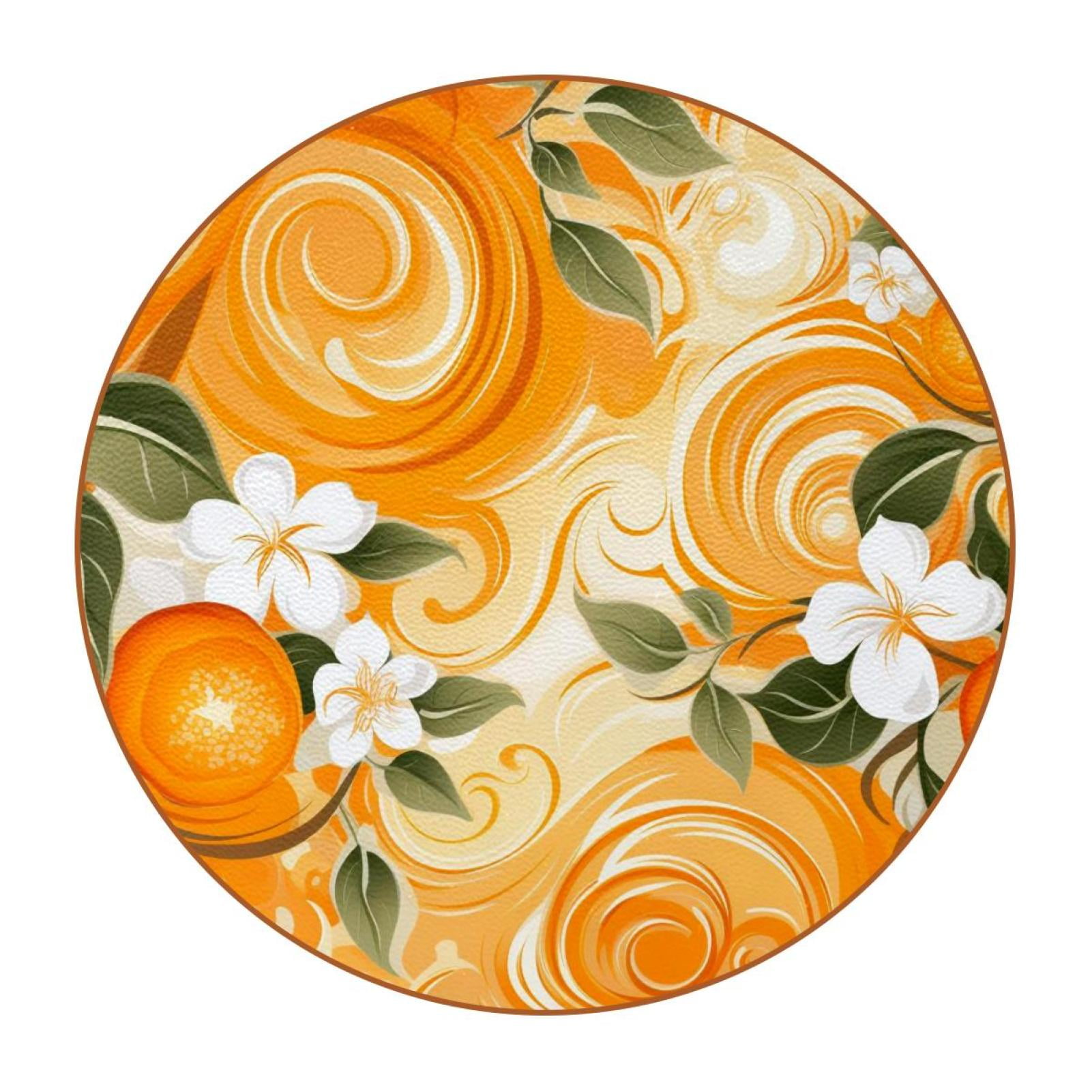 Tangerine Set of 6 Round Coasters, Microfiber Leather Drink Coasters ...