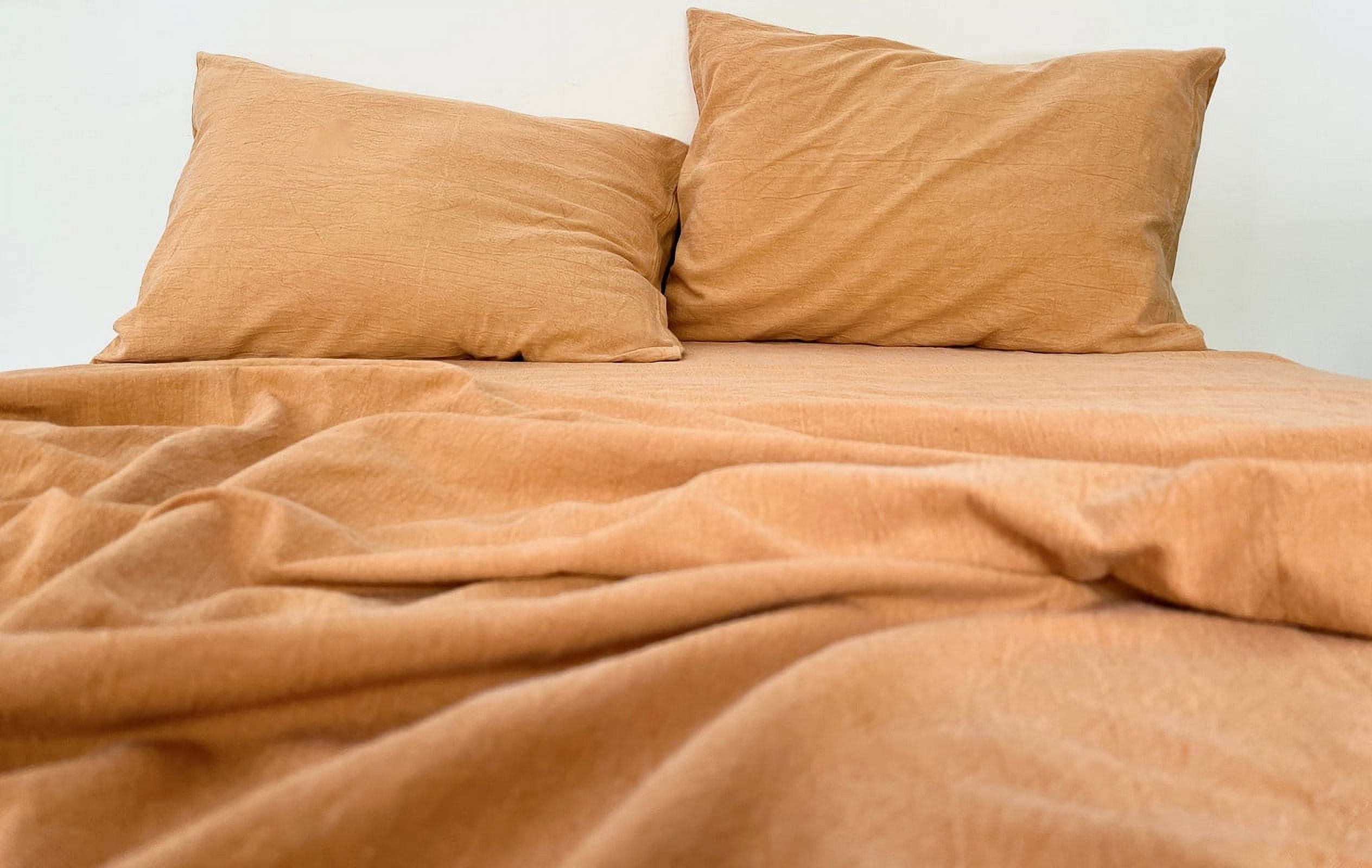 The Tangerine Store 3-Piece Linen Cotton Mix Duvet Cover Set (104x100 in) - Mustard Yellow ...