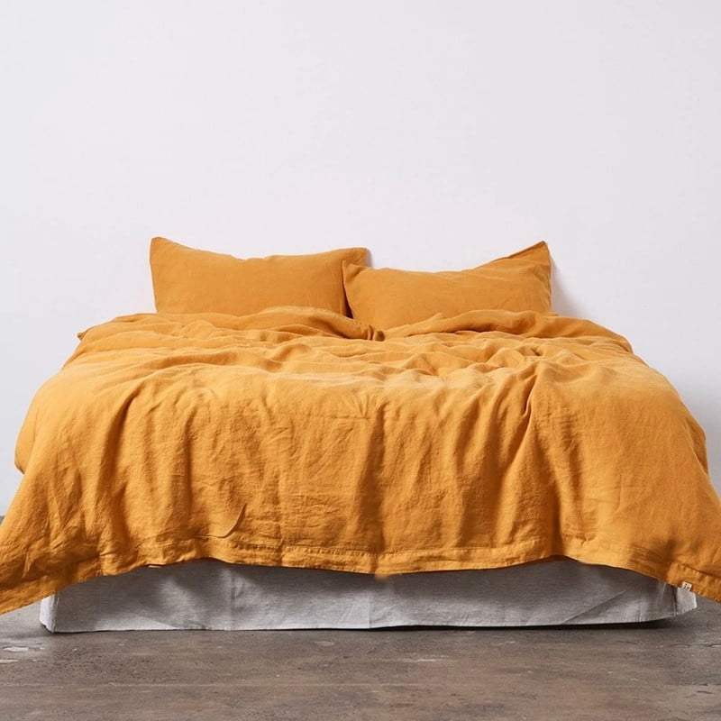 The Tangerine Store 4-Piece Pure Linen Sheet Set (90x102 in) - Mustard ...