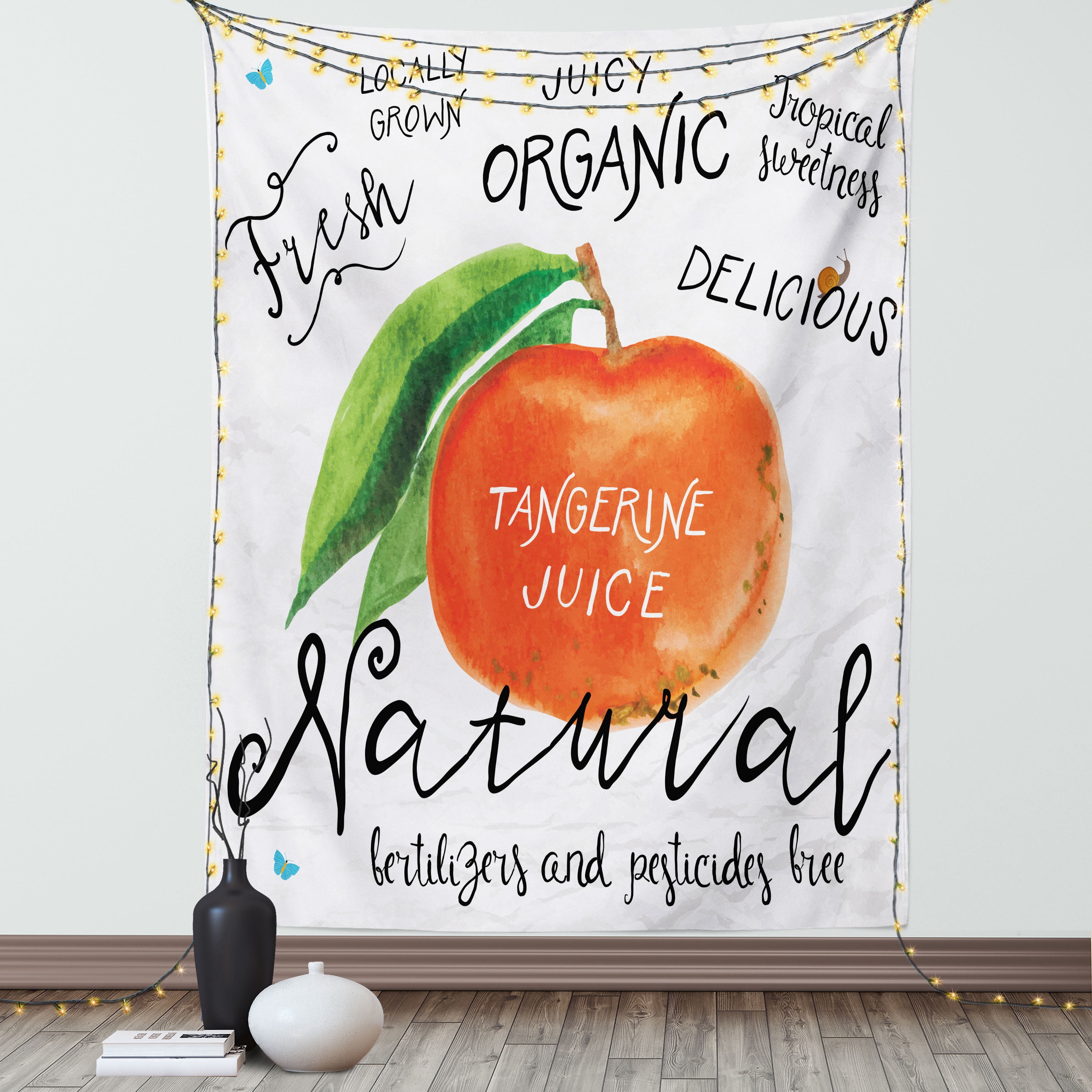 Tangerine Tapestry, Watercolor Citrus Fruit and Leaf with Cursive ...