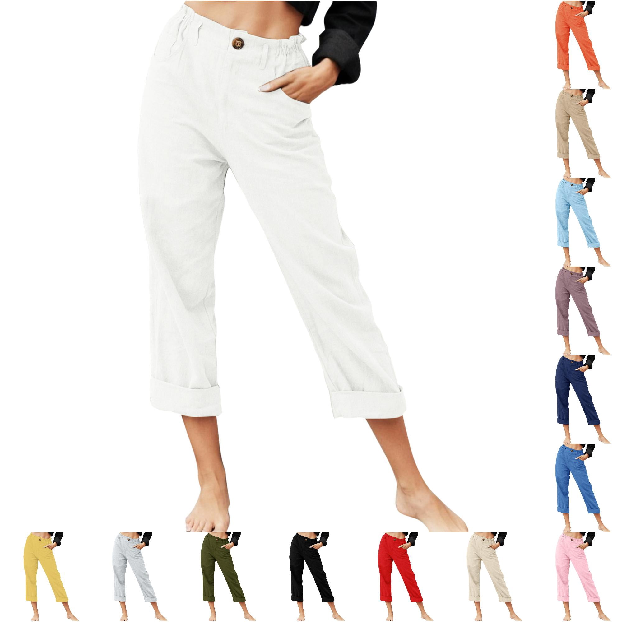 Tanghaowl Women's Pants, Women's Casual Solid Pockets Zipper Elastic ...