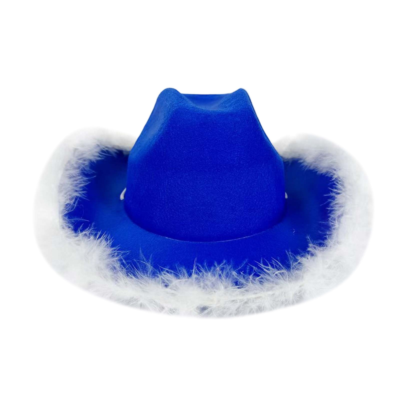 Tanghaowl Womens Hat Blue Color White Feather Trimmed Cowboy Hat Rave ...