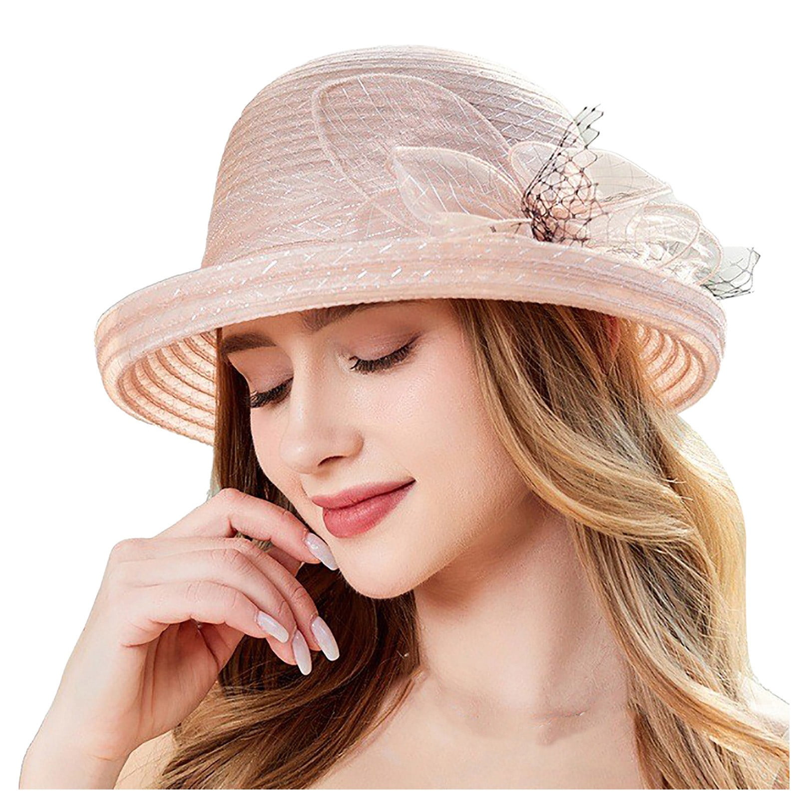 Tanghaowl Womens Hat Womens Summer Dress Hat Wide Leaf Flower Bridal ...