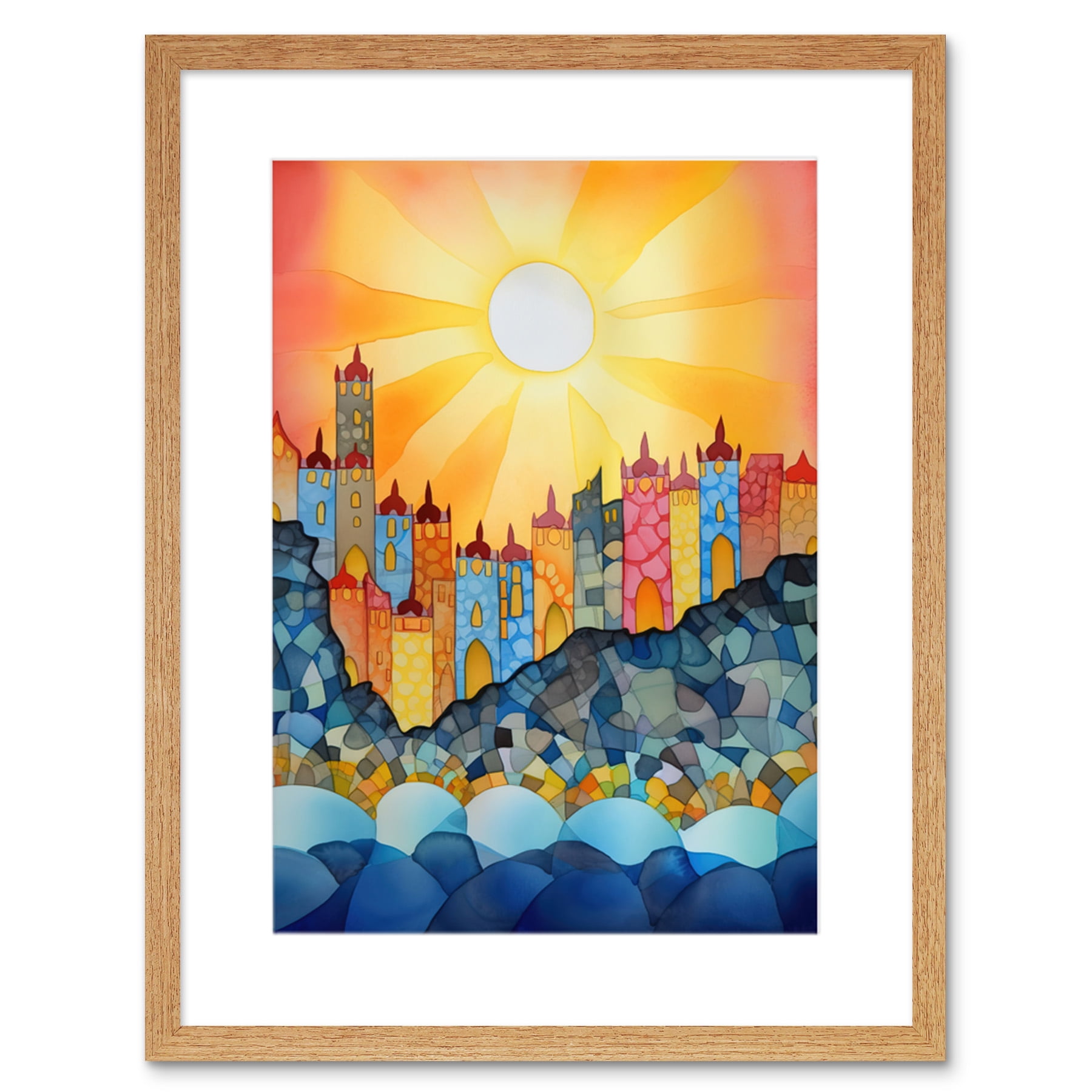 Tangier Costal Cliff Sunrise Folk Art Artwork Framed Print Wall Art 9X7 ...