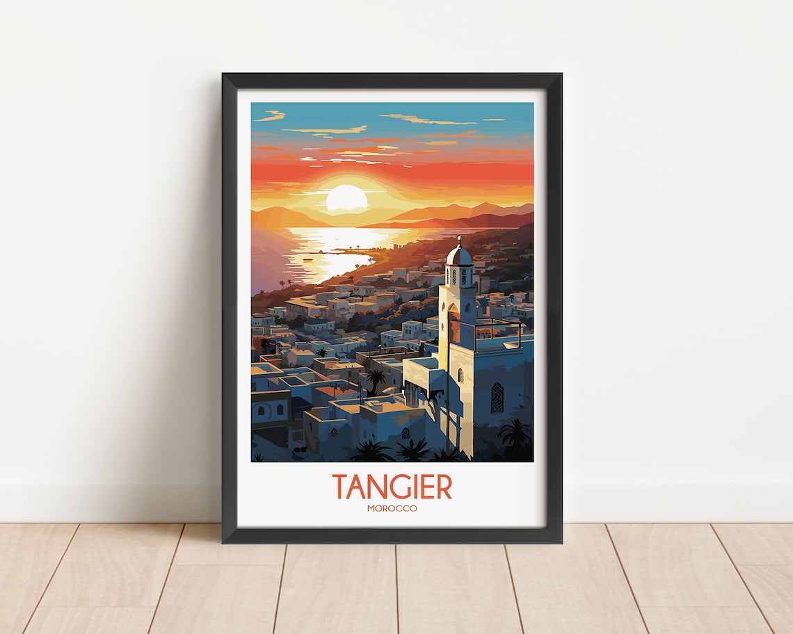 Tangier Morocco Poster Sunset Scenic Cityscape Art Print, Unframed ...