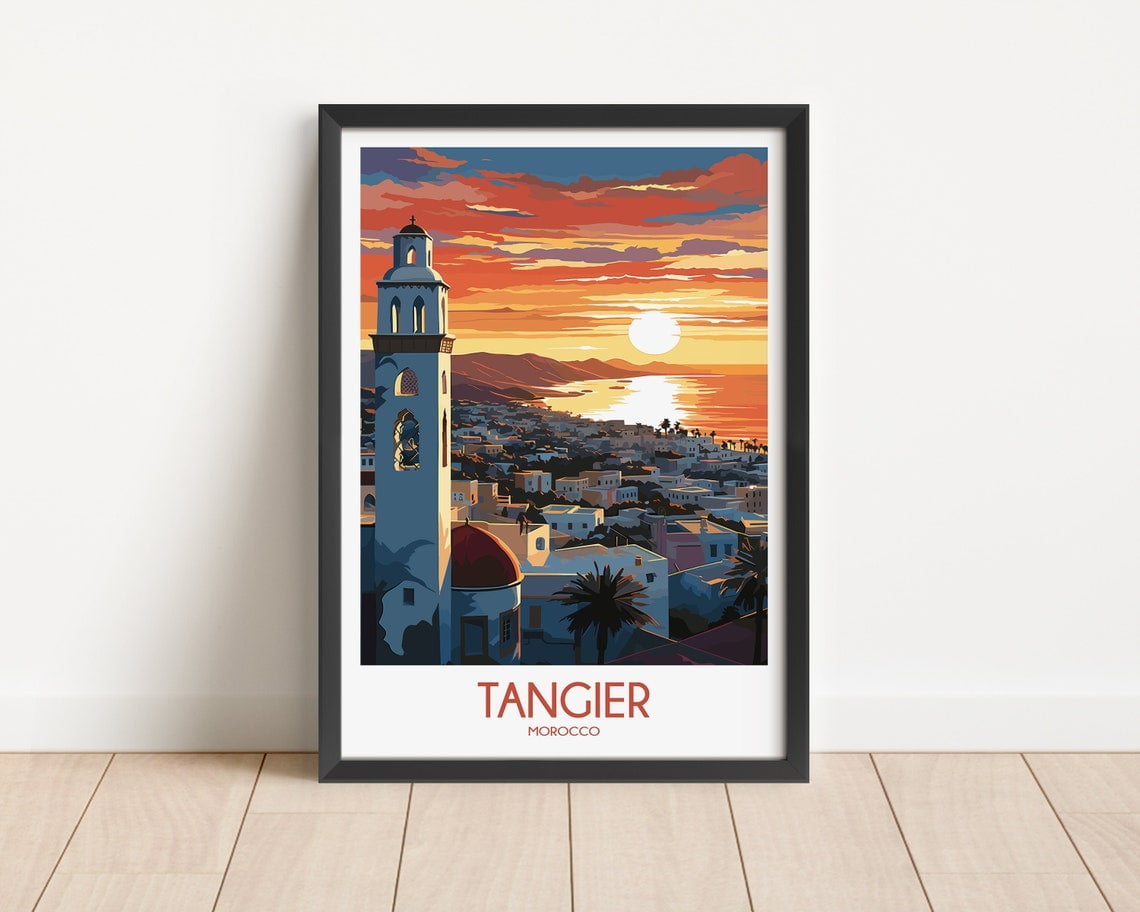 Tangier Poster Morocco Sunset Scenic Cityscape Art Print, Unframed ...