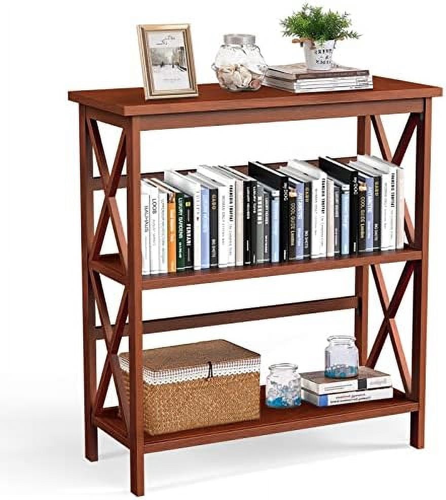 Tangkula 3-Tier Bookcase and Bookshelf, Wooden Open Shelf Bookcase, X ...