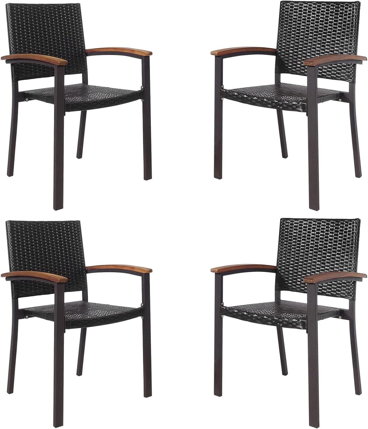 Tangkula 4 Pieces Outdoor PE Wicker Stackable Chairs, Patio Dining ...