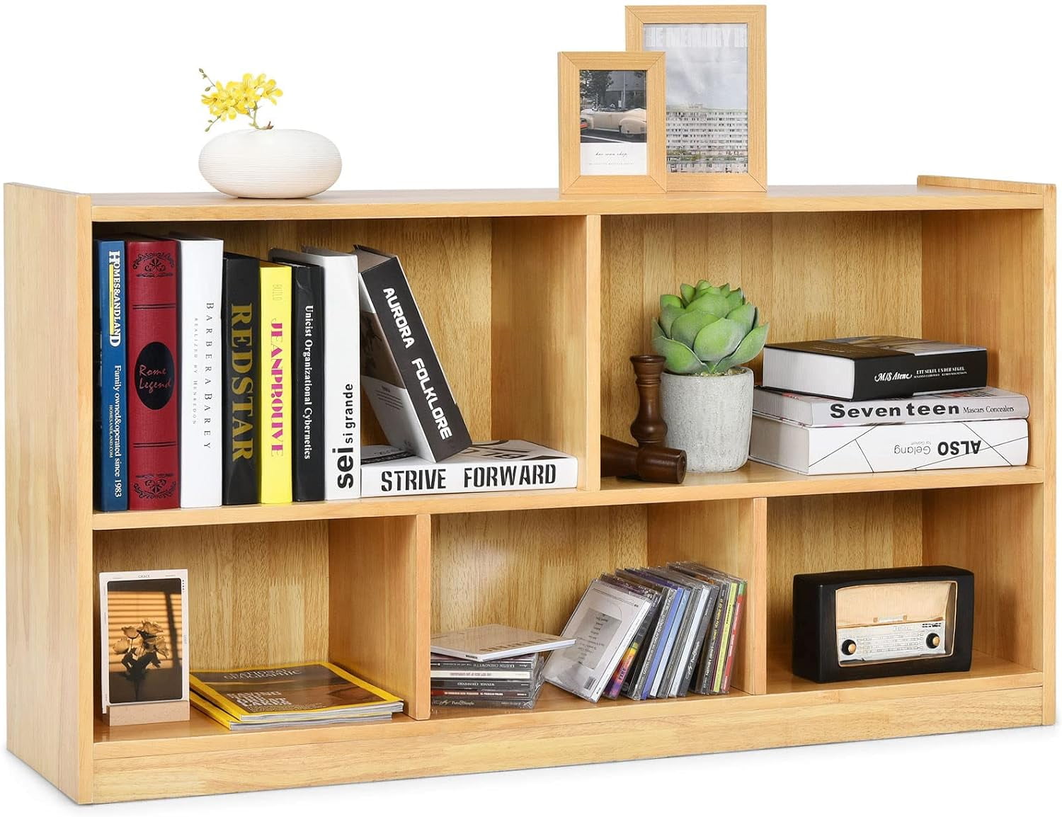 Tangkula 5 Cube Bookcase, 2 Tier Wooden Storage Open Bookshelf ...