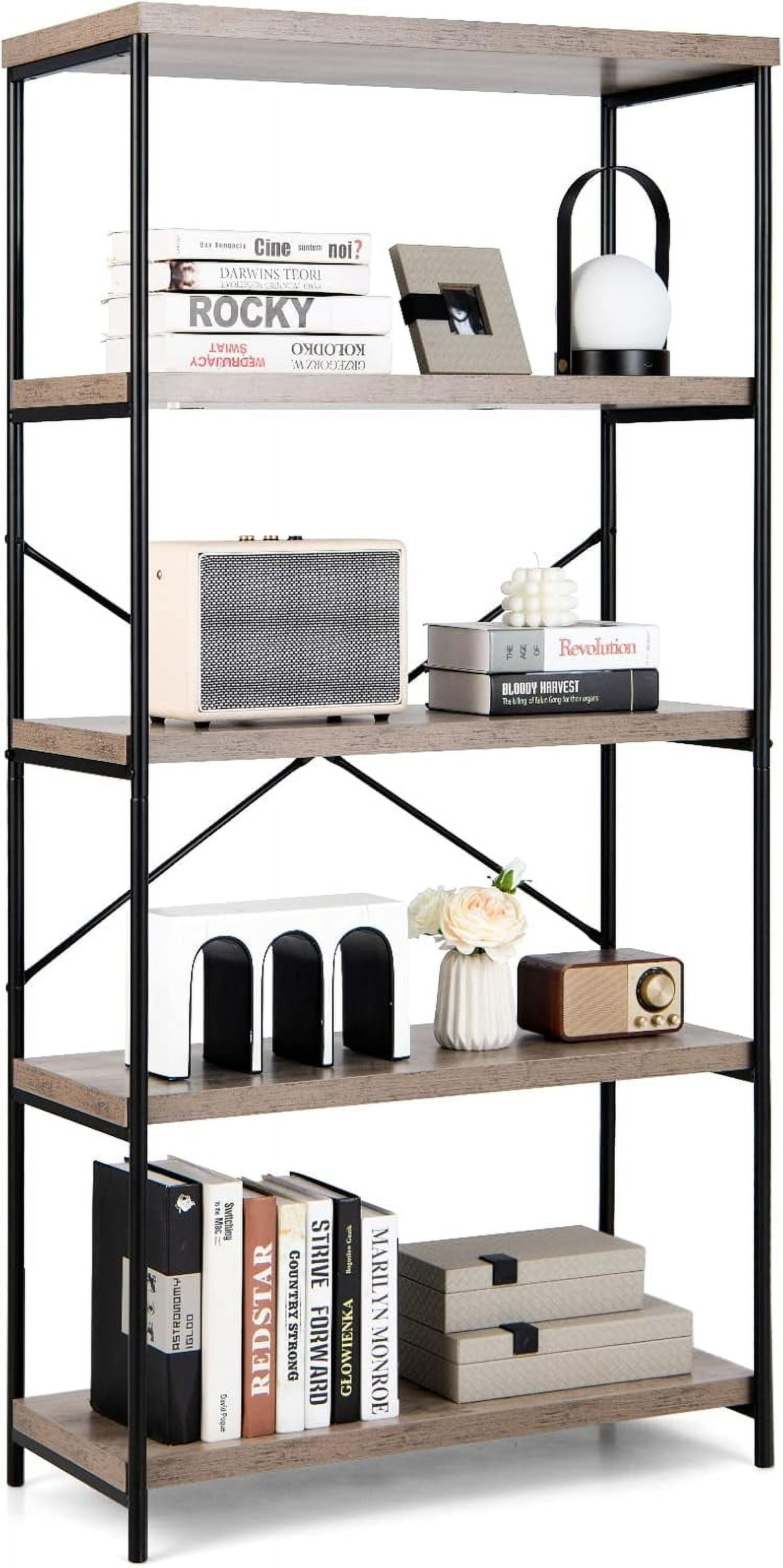 Tangkula 5-Tier Bookcase, Rustic Industrial Bookshelf, Decor Accent ...