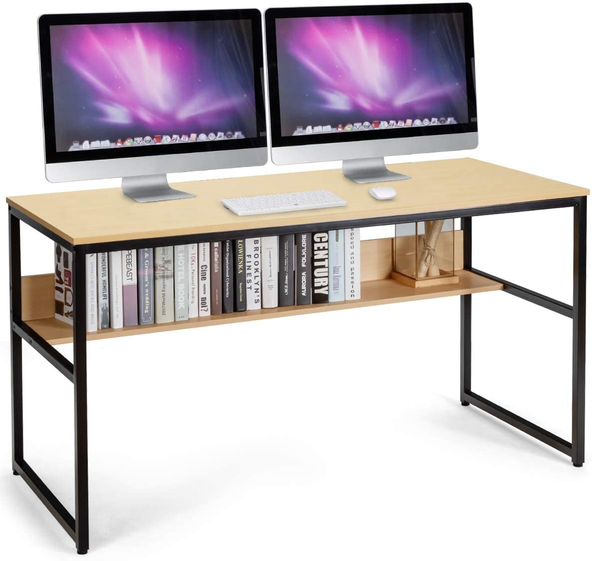 Tangkula 55 Inches Writing Computer Desk with Bookshelf, Study Writing ...