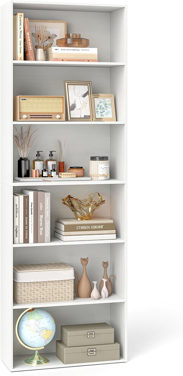 Tangkula 6-Tier Bookcase, 70” Tall Freestanding Bookshelf with 6 Open Shelves, Anti-Toppling ...
