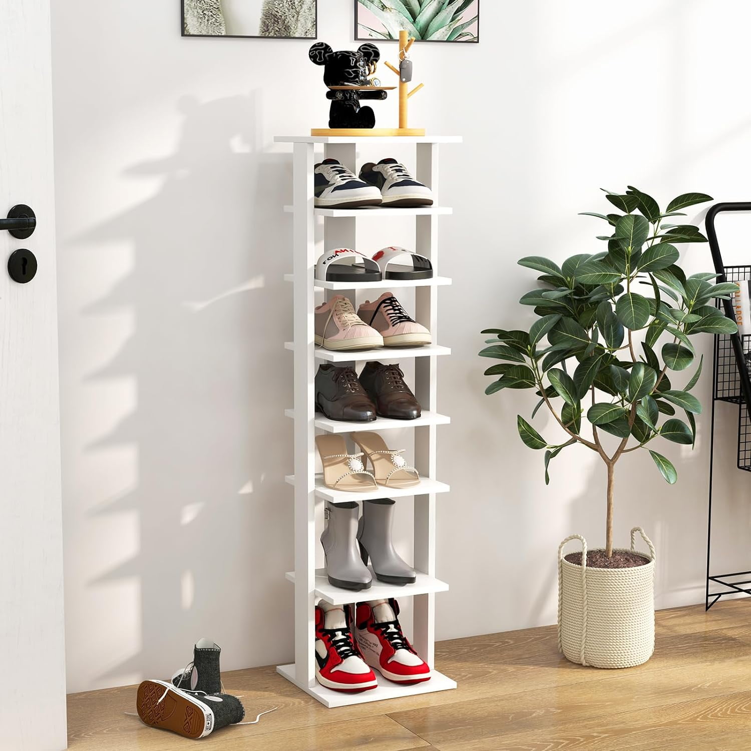 Tangkula 7 Tier Vertical Shoe Rack, Patented Wooden Entryway Narrow ...
