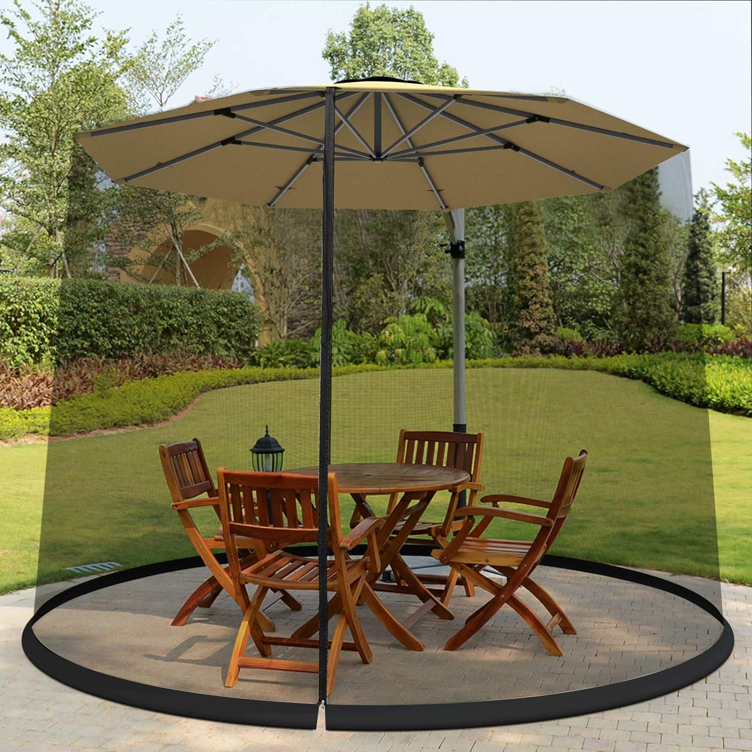 Tangkula 9/10FT Patio Umbrella Screen, with Zipper Door and Polyester ...
