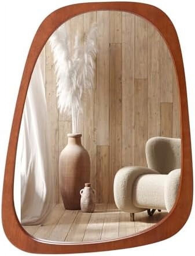 Tangkula Asymmetrical Wood Mirror, 27" x 20" Irregular Wall Mirror with ...