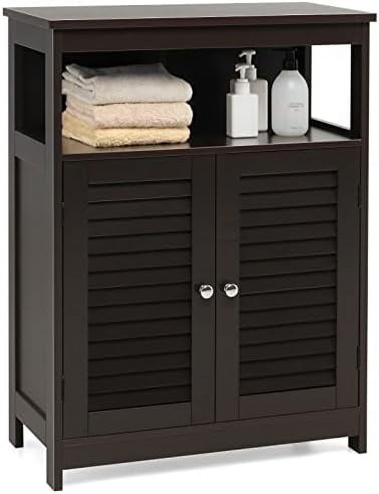 Tangkula Bathroom Floor Cabinet, Wooden Freestanding Storage Cabinet with Double Shutter Door ...