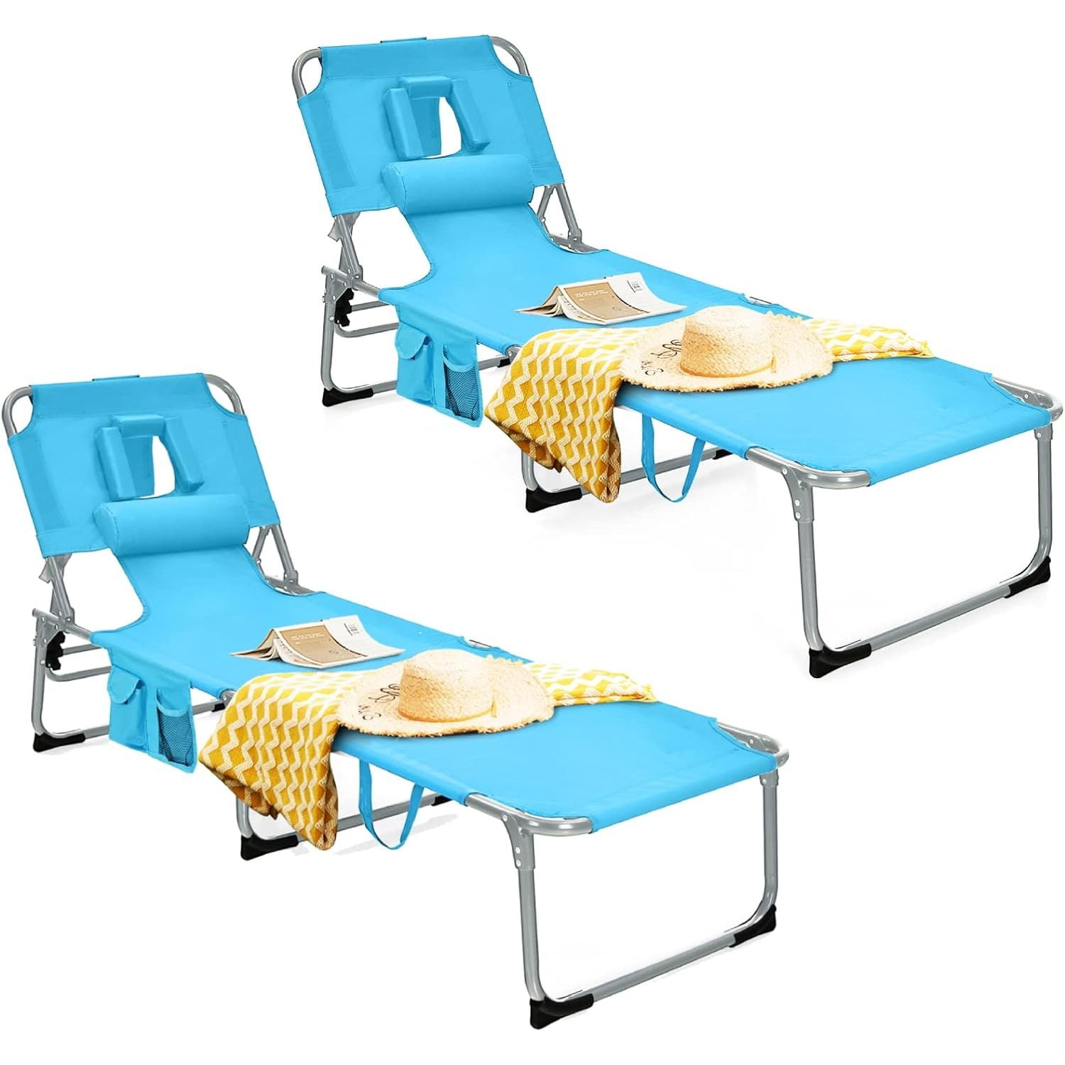 Tangkula Beach Chaise Lounge Chair with Hole for Face, Patio Folding ...