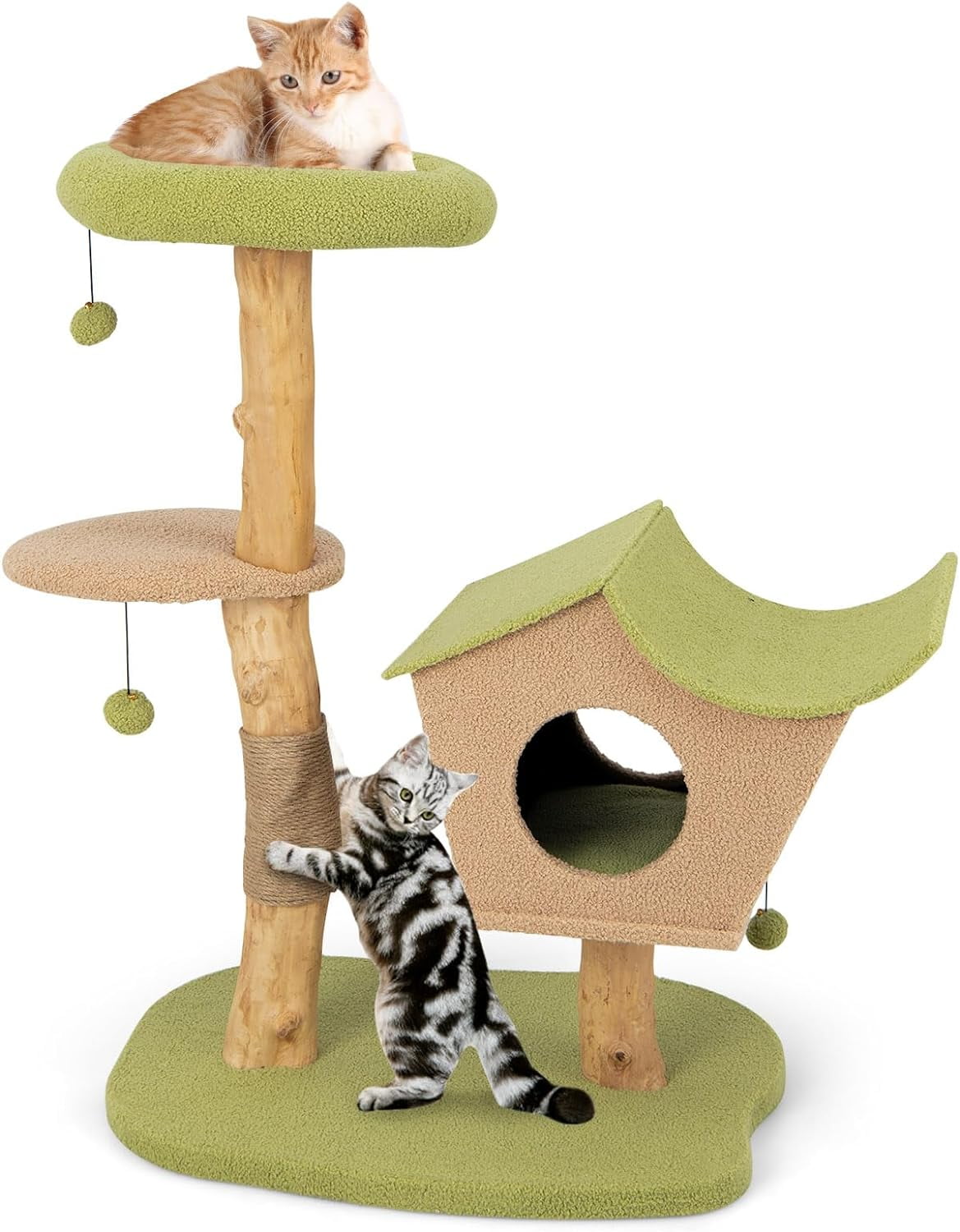 Tangkula Cat Tree, Solid Wood Cat Tower with Jute Scratching Post, Cat ...
