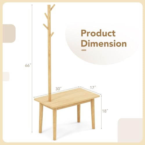 Tangkula Coat Rack with End Table, Solid Wood Coat Tree with 2-in-1 ...