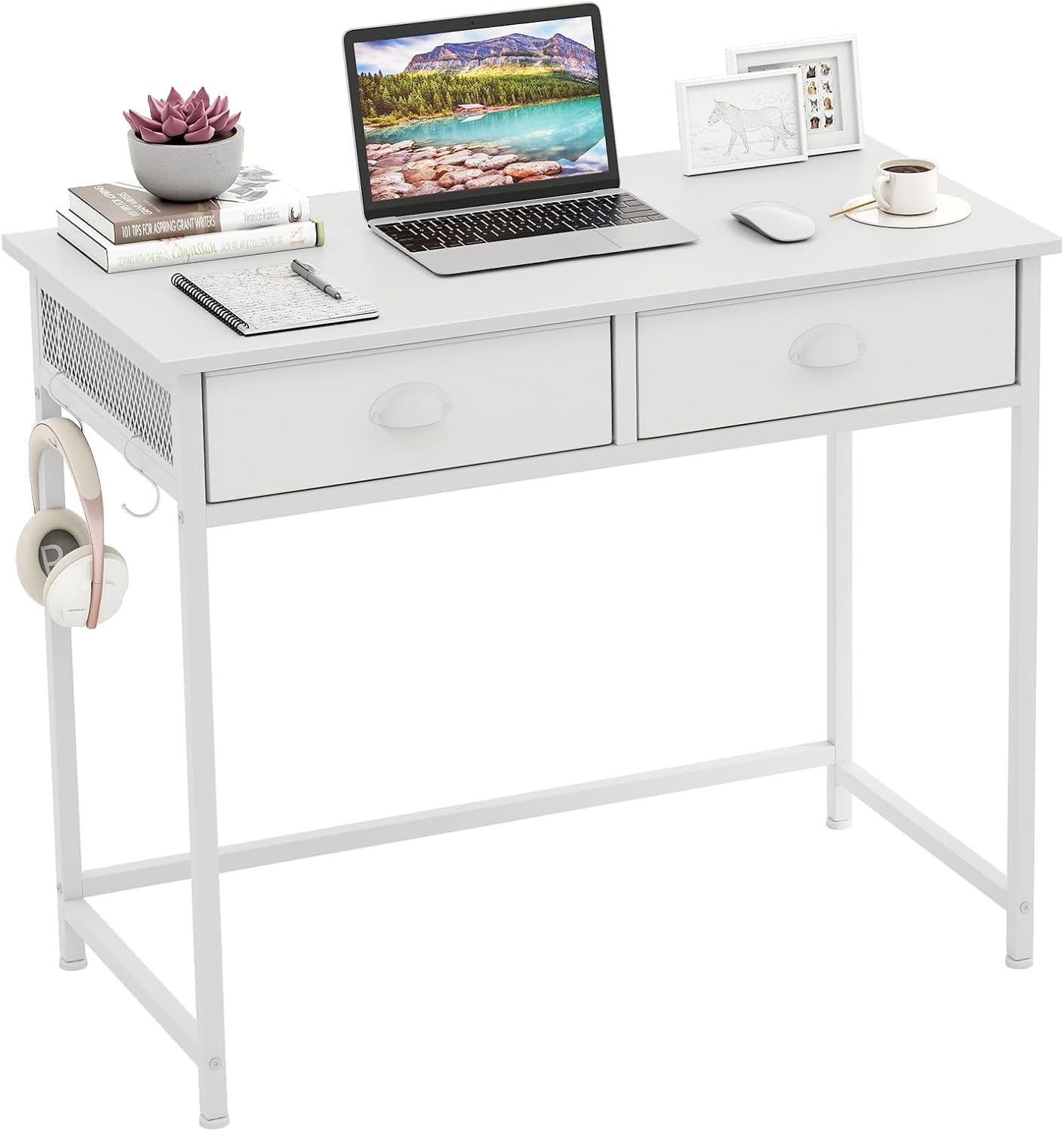 Tangkula Computer Desk with 2 Storage Drawers & 4 Hooks, Home Office ...
