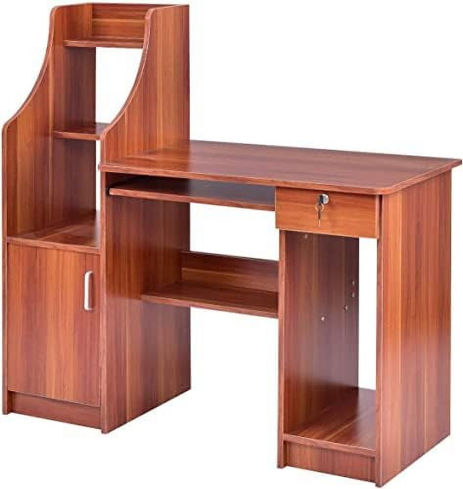 Tangkula Computer Desk with Storage Cabinet & Drawer, Wood Frame Home ...