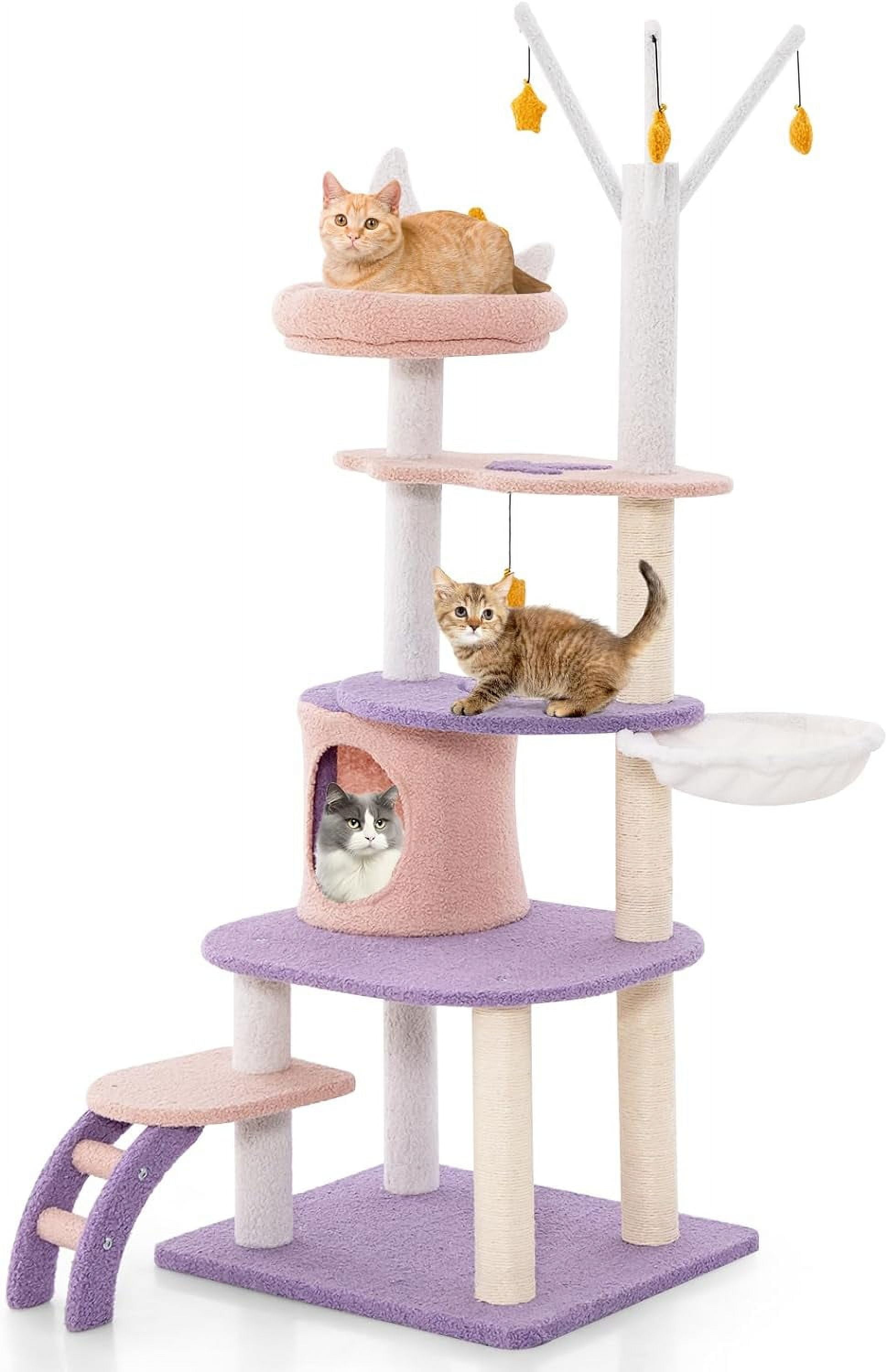 Tangkula Cute Cat Tree, 62 Inch Multi-Level Large Cat Tower with Metal ...
