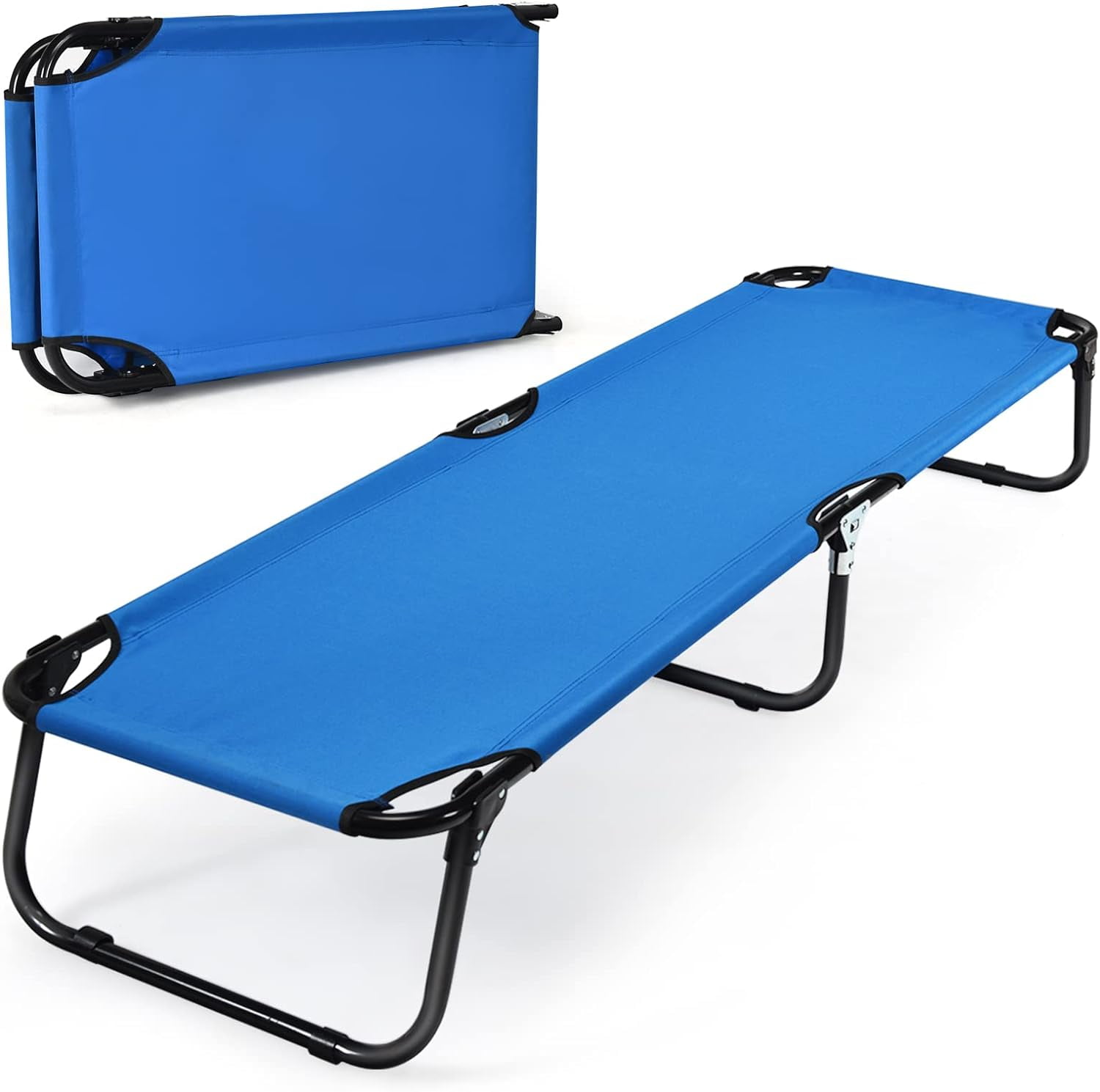 Tangkula Folding Camping Cot, Portable Camping Bed with Steel Frame ...