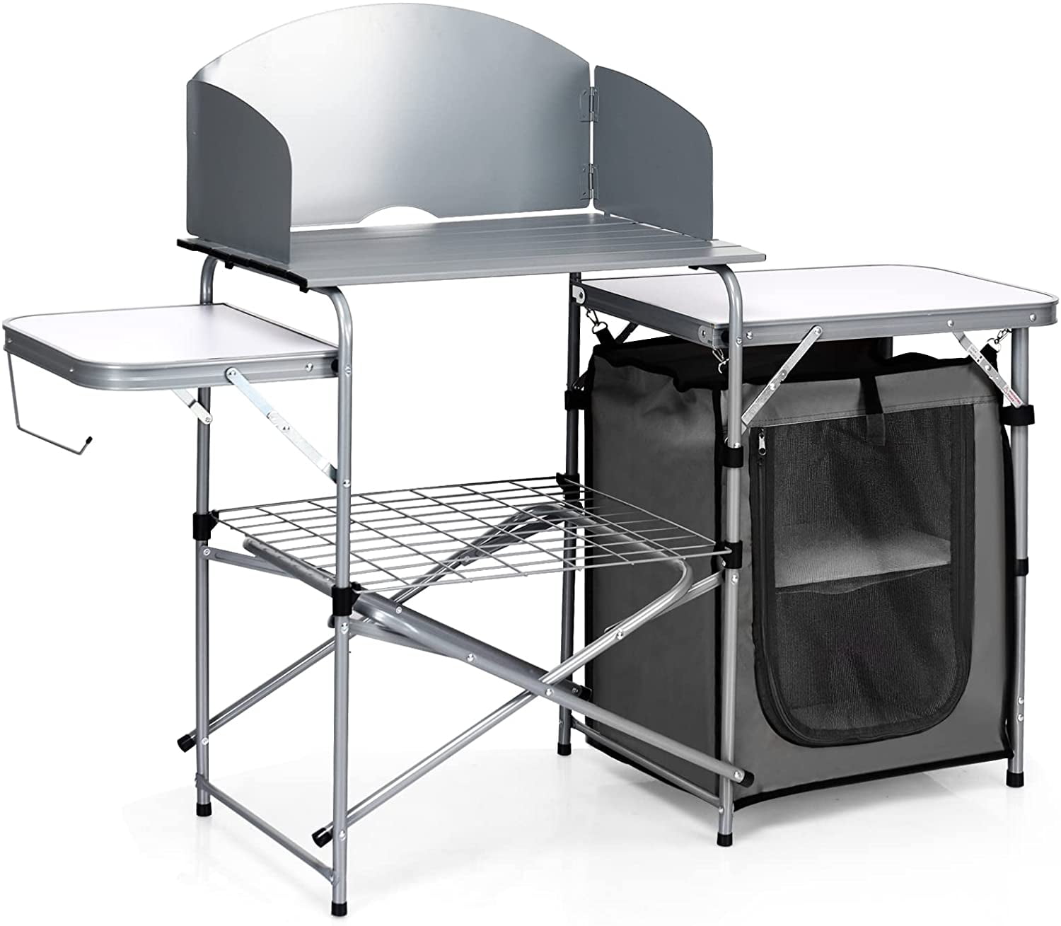 Tangkula Folding Camping Kitchen Table, Aluminum Portable Camping Grill ...