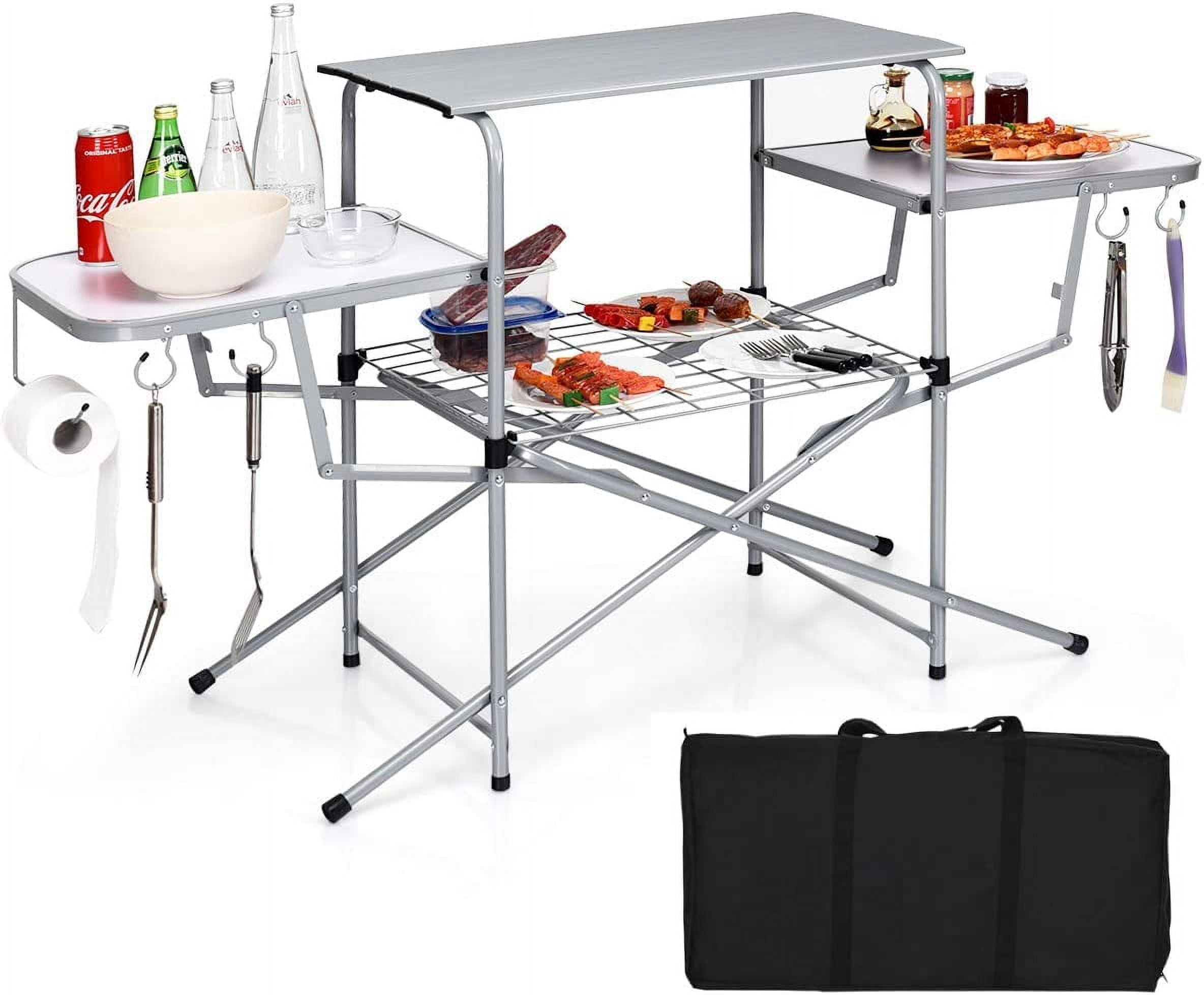 Tangkula Folding Grill Table, Aluminum Camping Kitchen Table with Cook ...