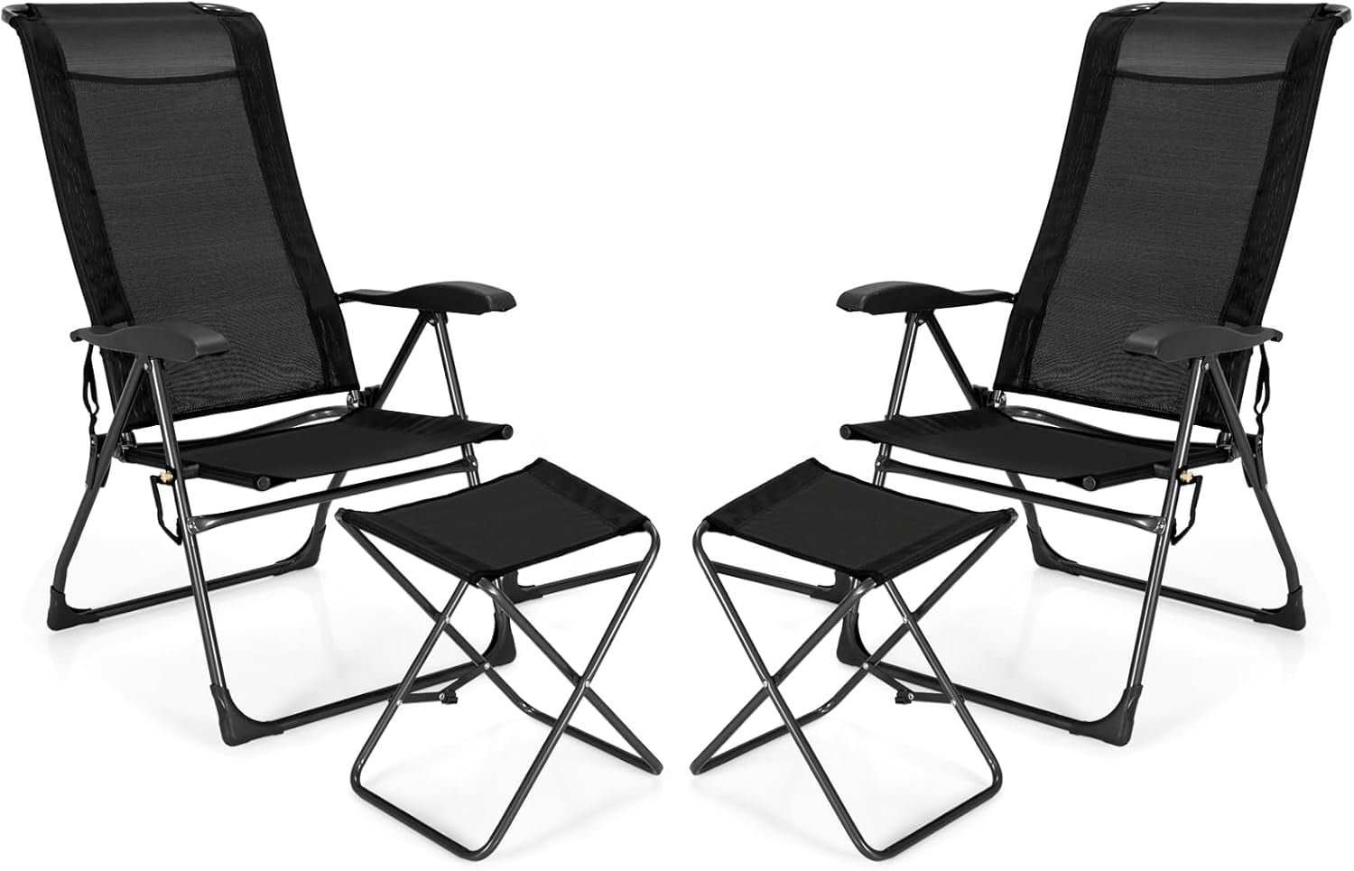 Tangkula Folding Patio Chairs, Set of 2 Outdoor Dining Chairs ...