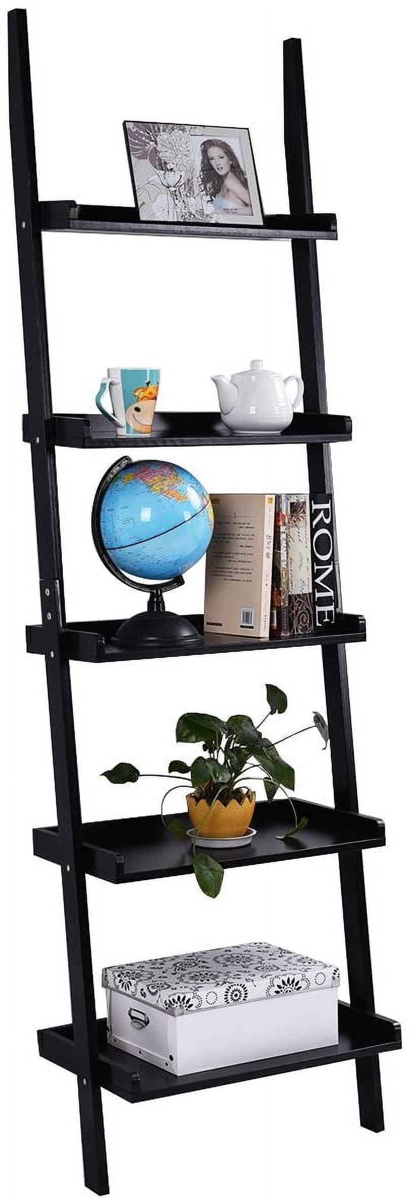 Tangkula Ladder Bookcase 5-Tier Wood Leaning Shelf Wall Shelf Ladder ...