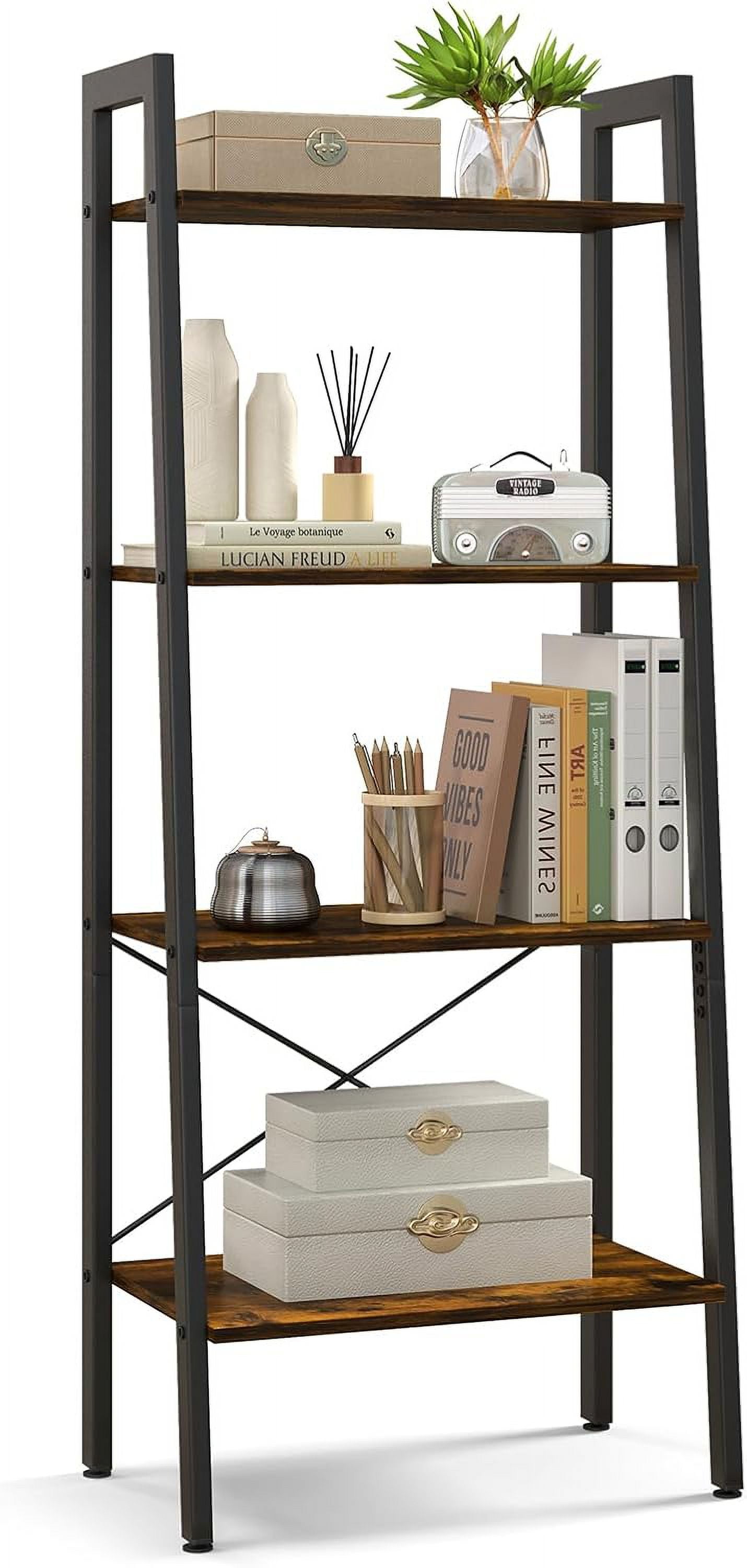 Tangkula Ladder Bookshelf, 4-Tier Industrial Wood Bookcase w/Metal ...