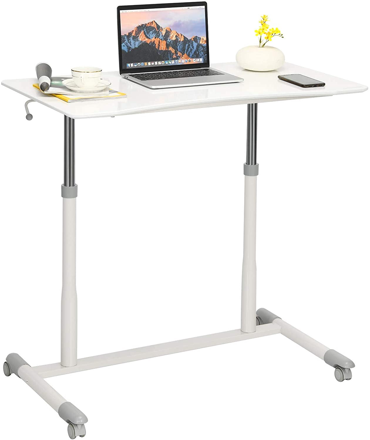 Tangkula Mobile Computer Desk with Steel Frame, Small Height Adjustable ...
