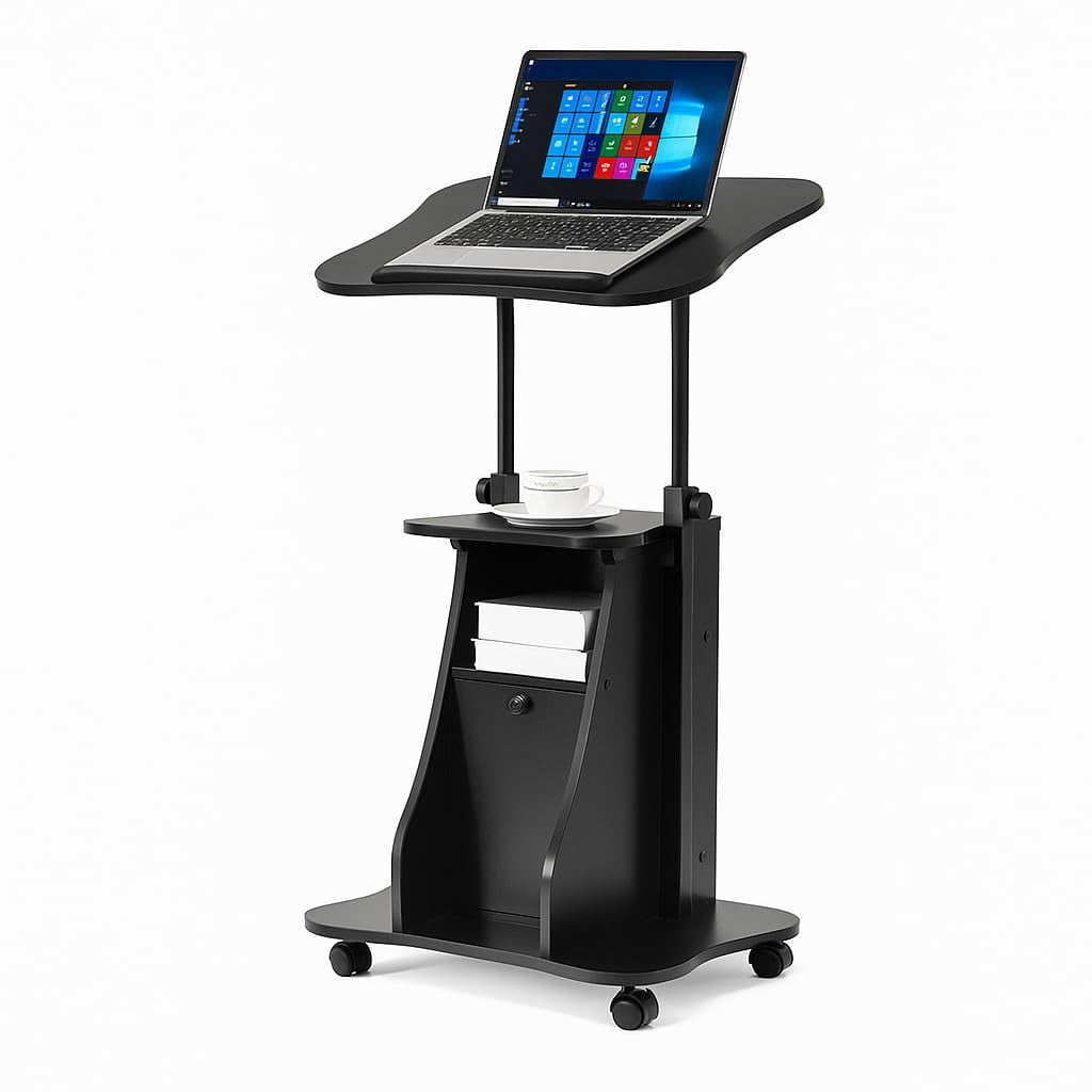 Tangkula Mobile Office Desk with Tilting Top Height Adjustable Rolling ...