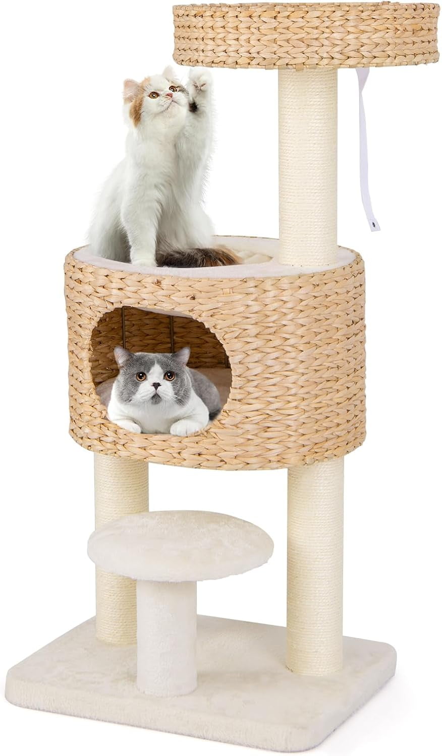 Tangkula Modern Cat Tree, 41 Inch Multi-Level Cat Tower with Cattail ...
