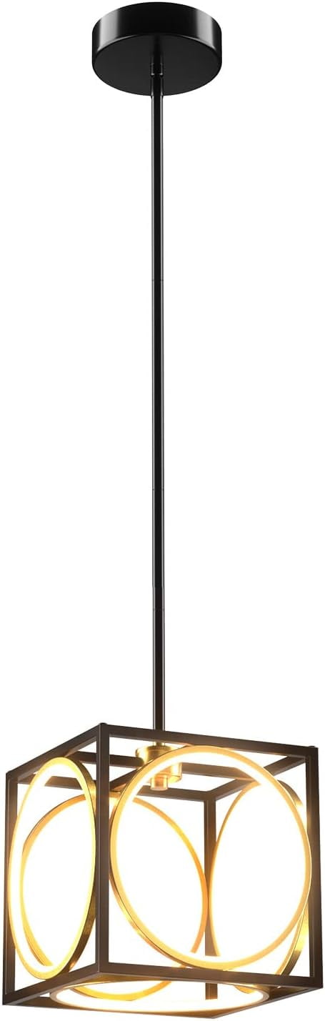 Tangkula Modern Pendant Light Fixtures, 10" Square Hanging Light with ...