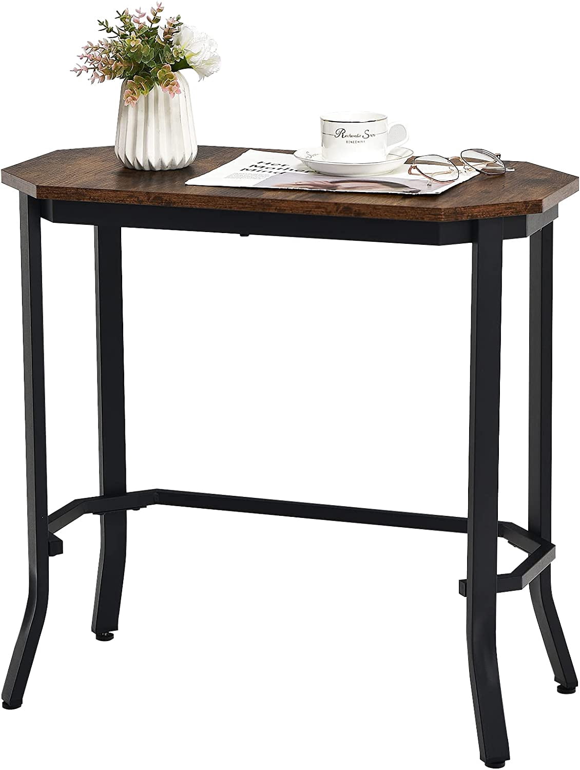 Tangkula Narrow Sofa Side Table, Slim Accent End Table with Metal Frame ...