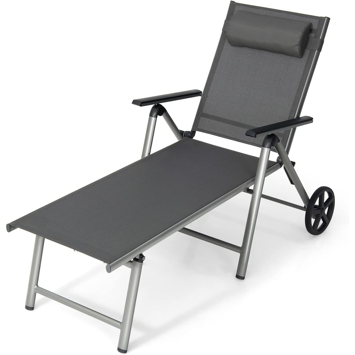 Tangkula Outdoor Aluminum Chaise Lounge Chair with Wheels, Folding ...