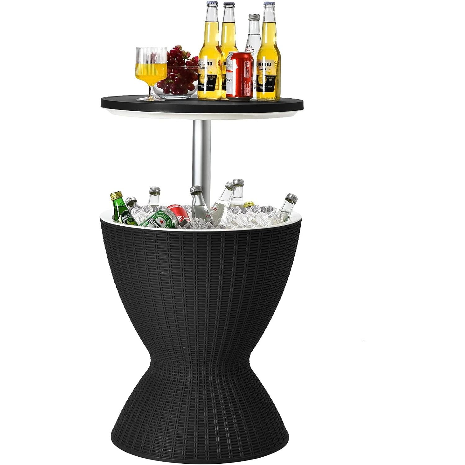 Tangkula Outdoor Cool Bar Table, Rattan Style Patio 8 Gallon Beer and ...