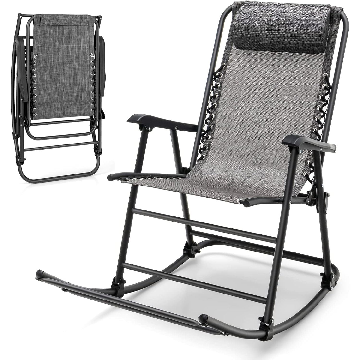 Tangkula Outdoor Folding Rocking Chair, No Assembly Required, Foldable ...