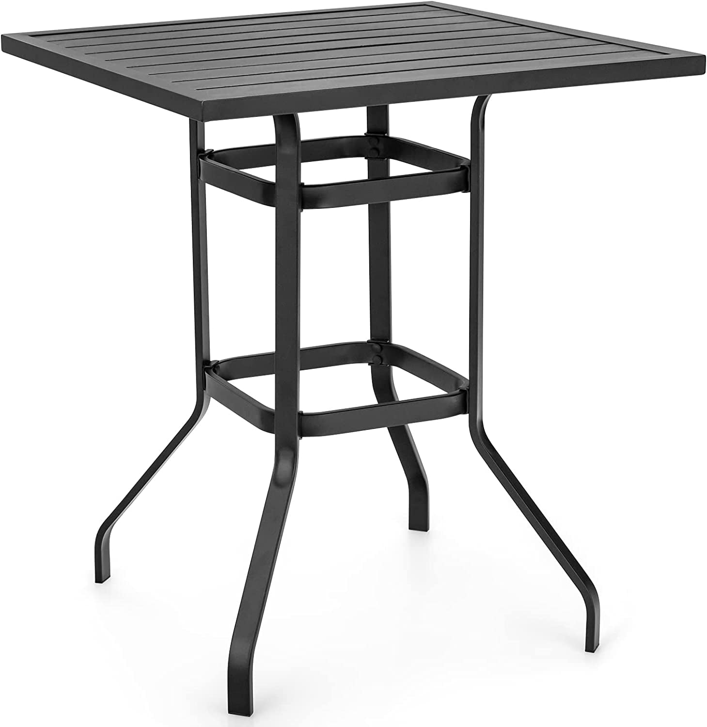 Tangkula Patio Bar Height Table, 32 Inch Outdoor Steel Square Bar Table ...