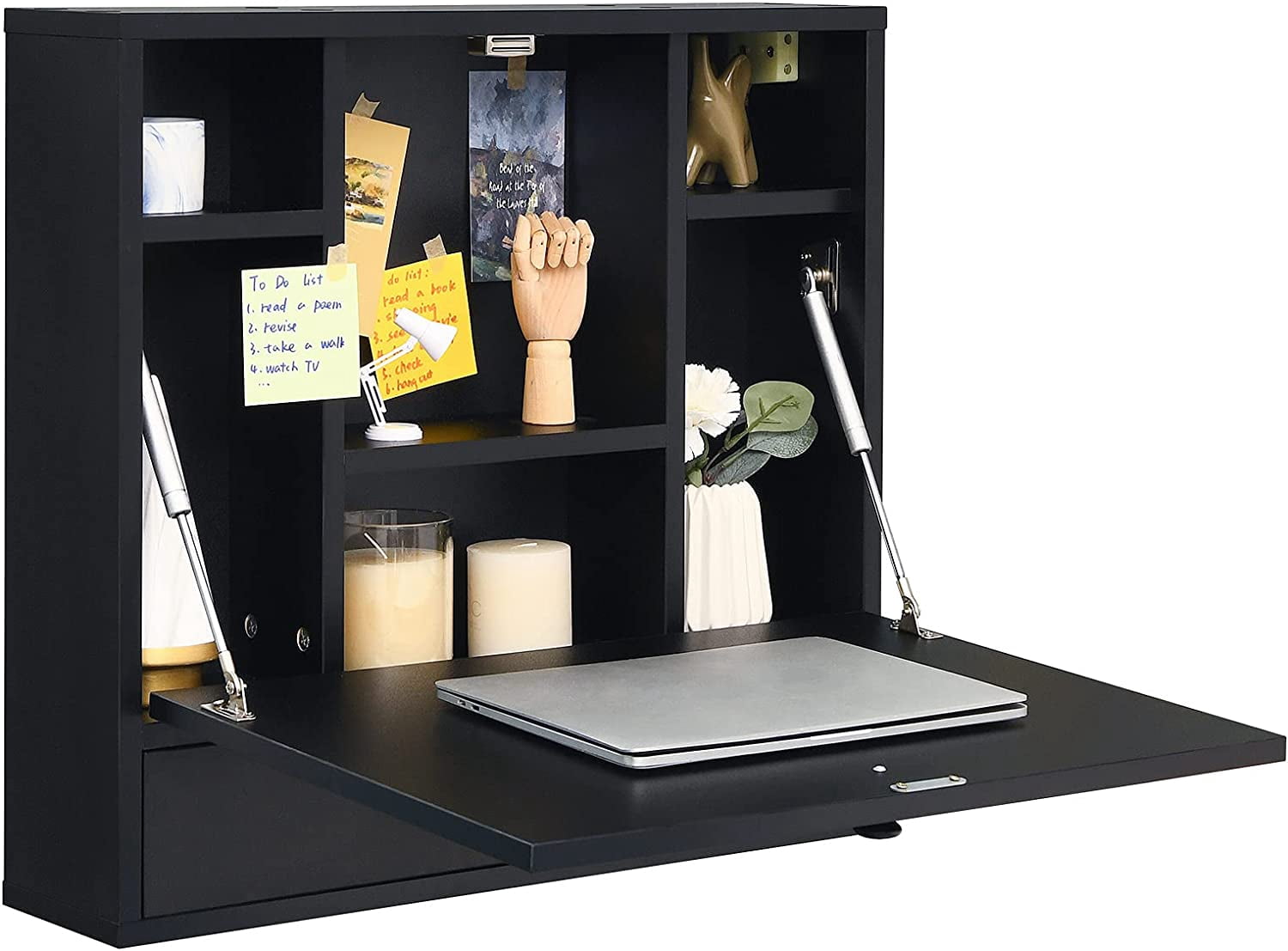 Tangkula Pneumatic Floating Desk - Wall Mounted Laptop Desk with ...