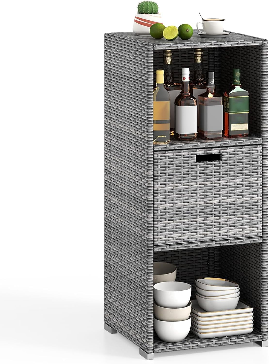 Tangkula Rattan Outdoor Storage Cabinet, Patiojoy Outdoor Wicker ...